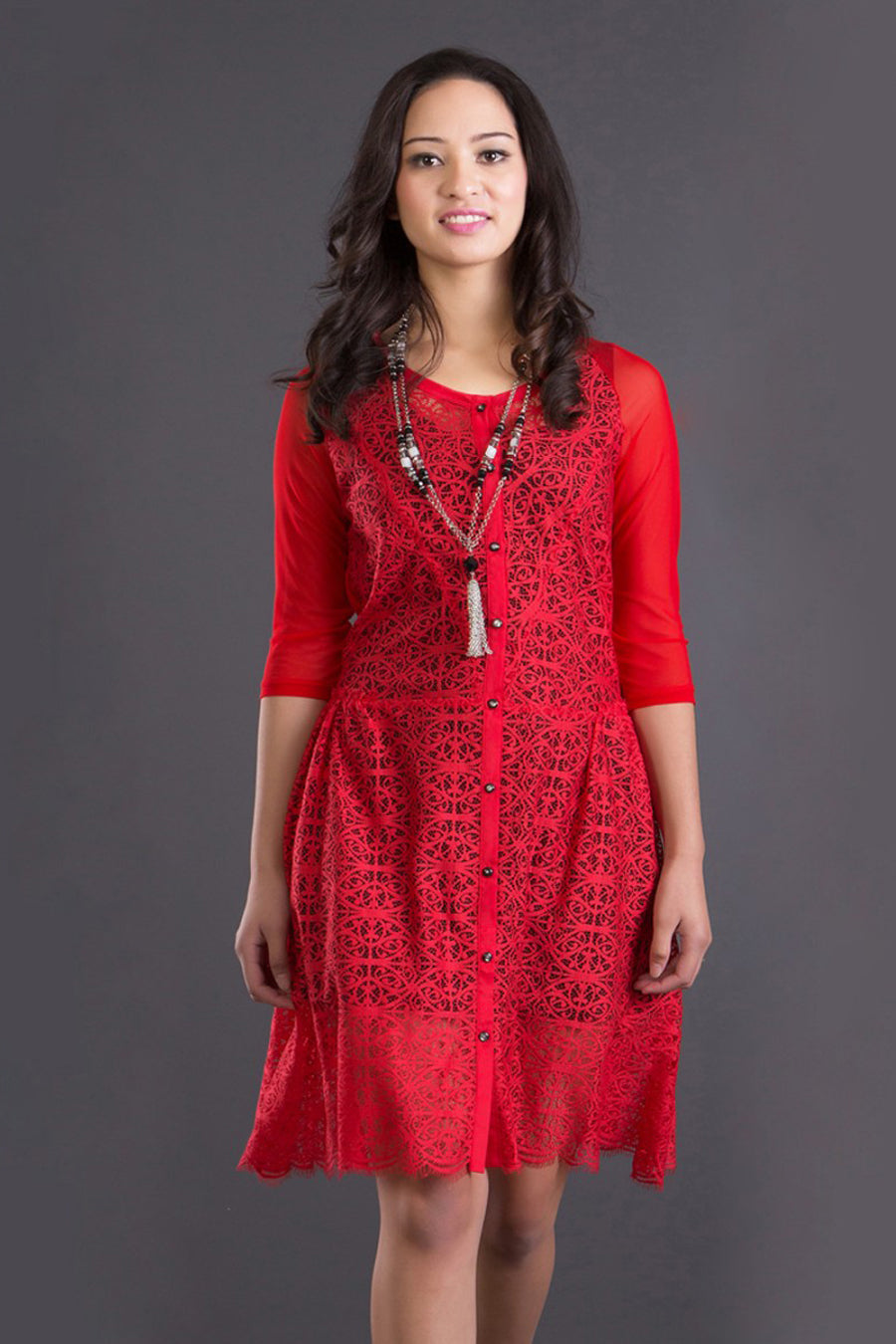 KORU LACE BUTTON DRESS-RED – Hardout Kiwi Māori Fashion