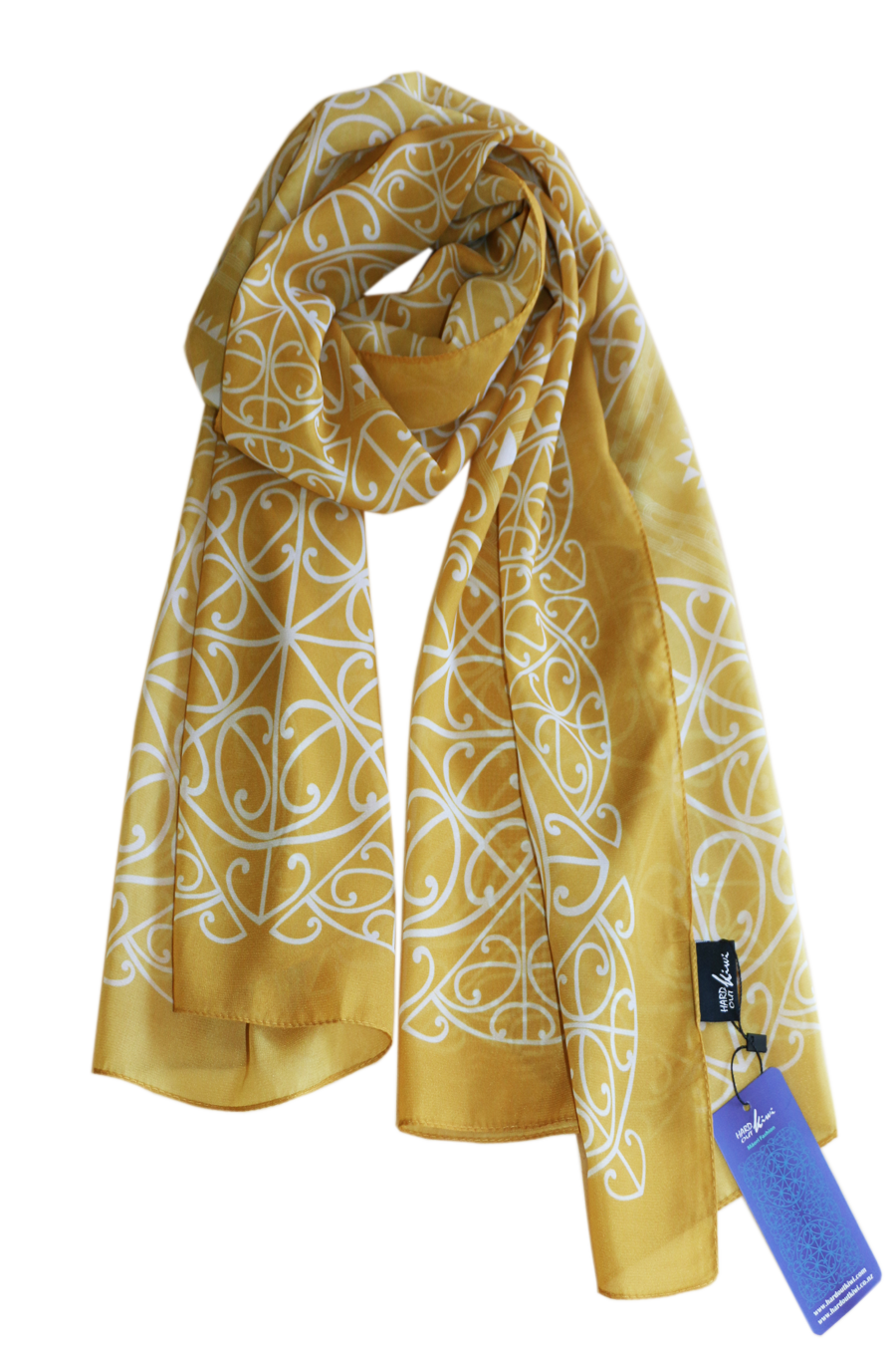 SCARF-PUTIPUTI-GOLD & WHITE – Hardout Kiwi Māori Fashion